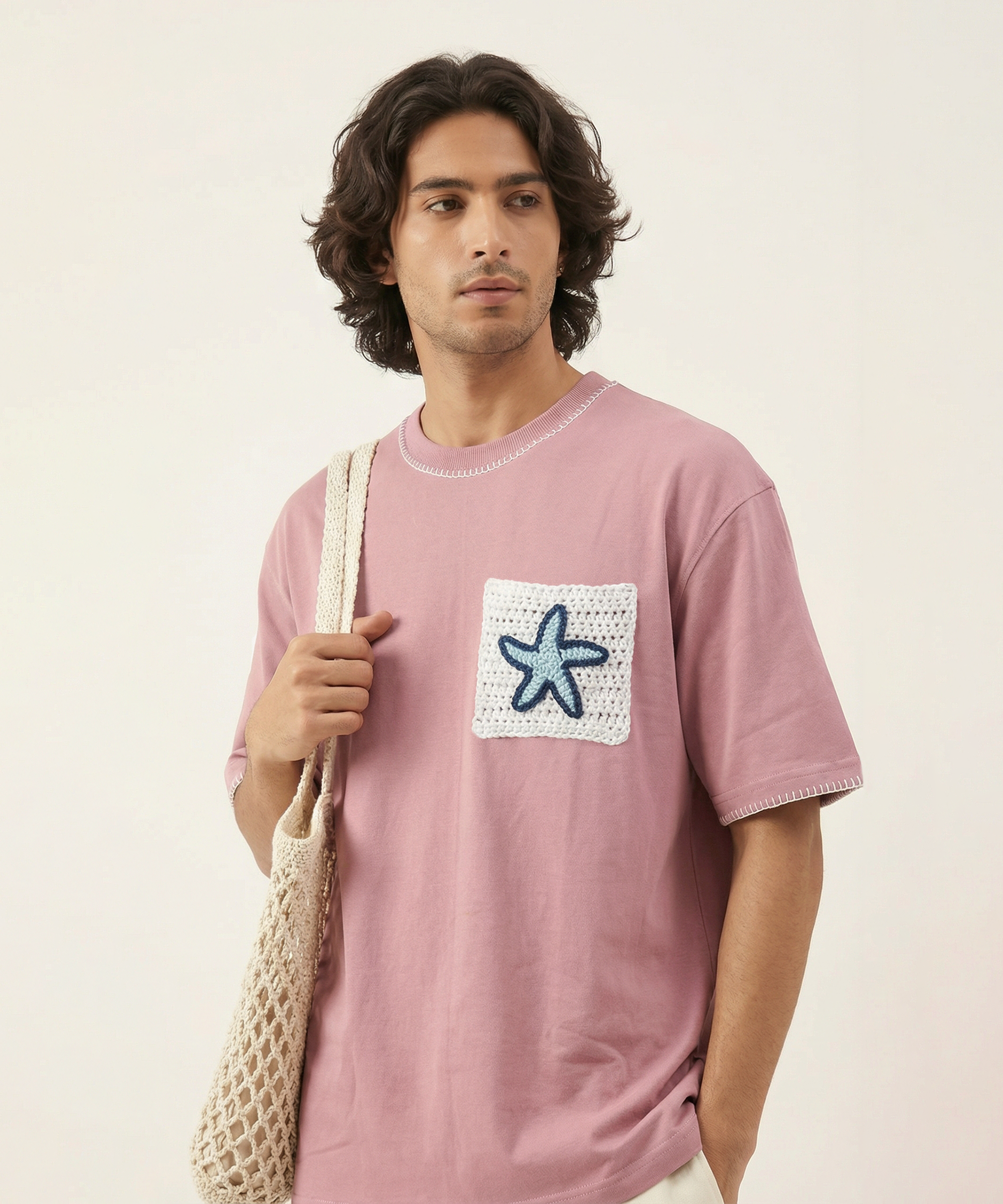 Unisex Oversized Cotton T-Shirt with Hand-Crocheted Pocket – The Starry ...
